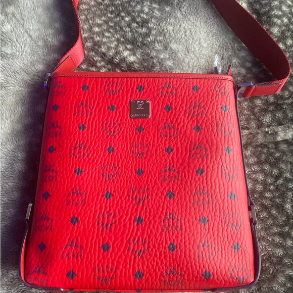 MCM | Bags | Mcm Aren Logo Crossbody Bag Red | Poshmark